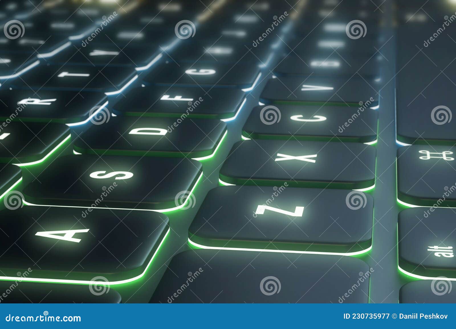 Close Up of Illuminated Neon Keyboard. Technology and Gaming Concept ...