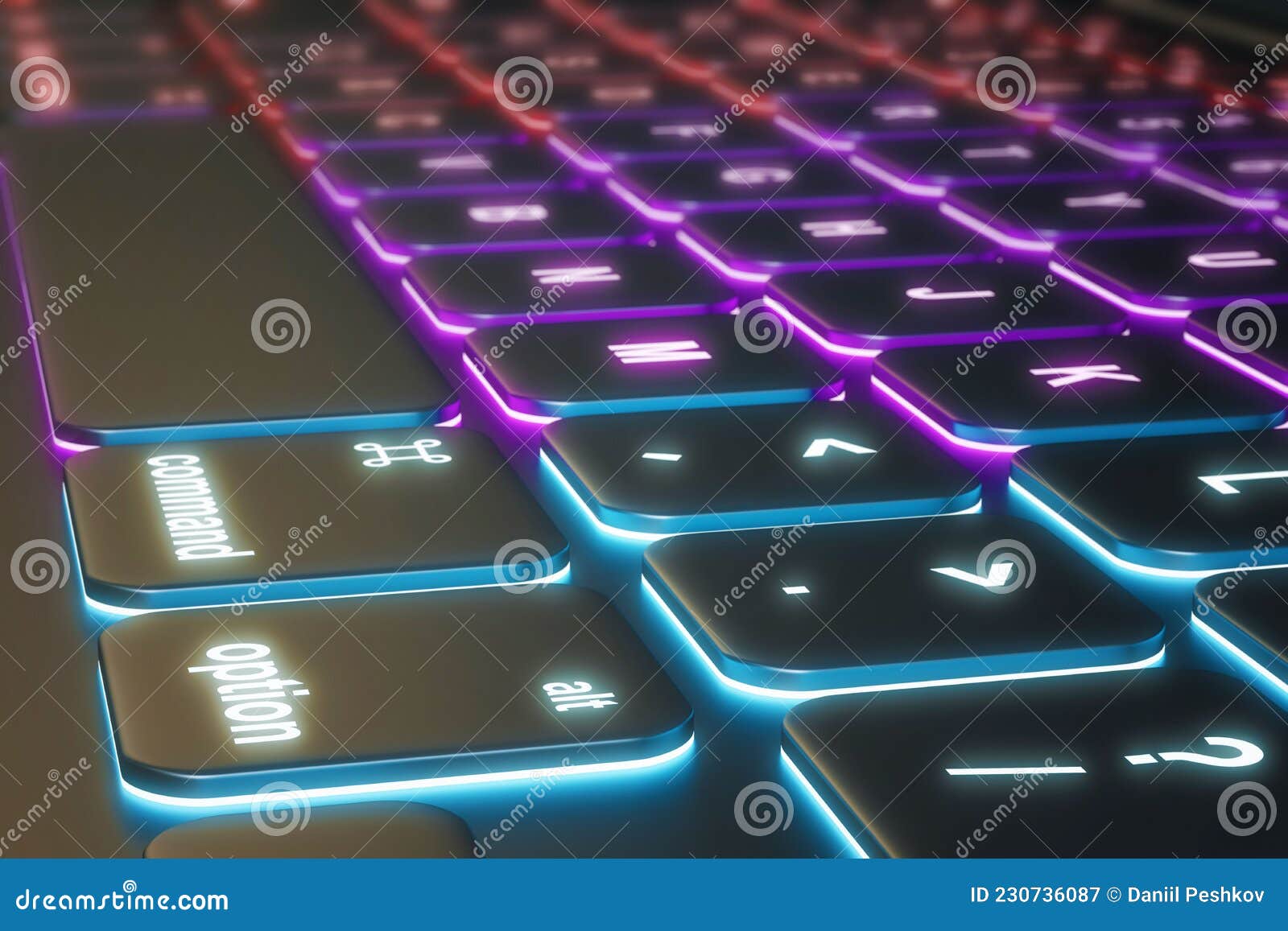 Close Up of Illuminated Neon Keyboard. Technology and Information ...