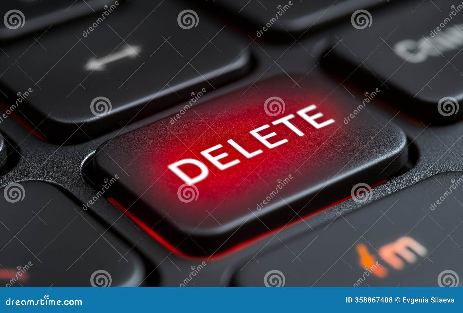 Close-up of Illuminated Red Delete Button on Black Keyboard Stock ...