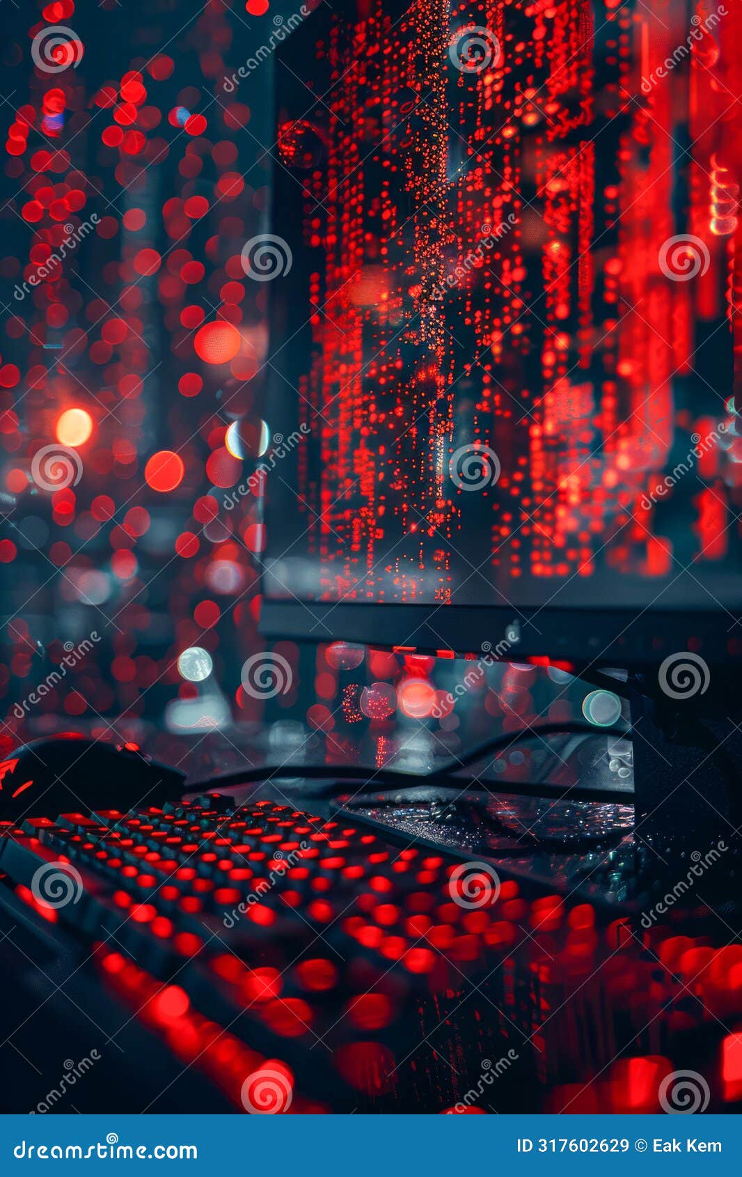 Close Up of Illuminated Red LED Lights on High Speed Computer Server ...