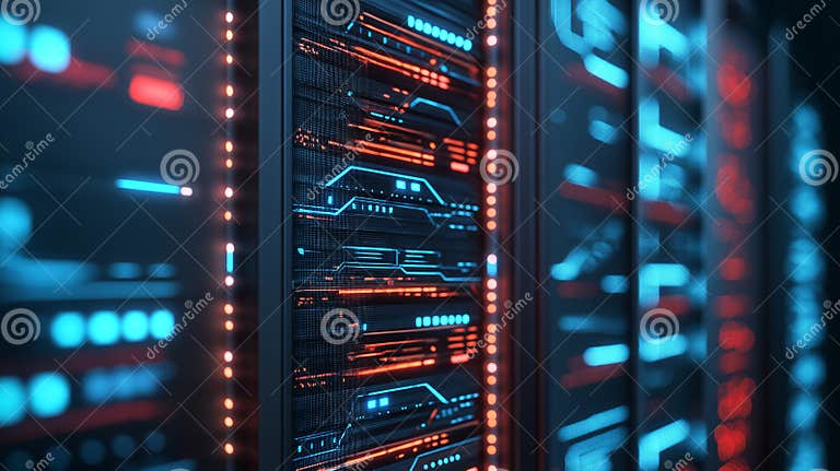 Close-up of Illuminated Server Rack in a Data Center. Stock ...