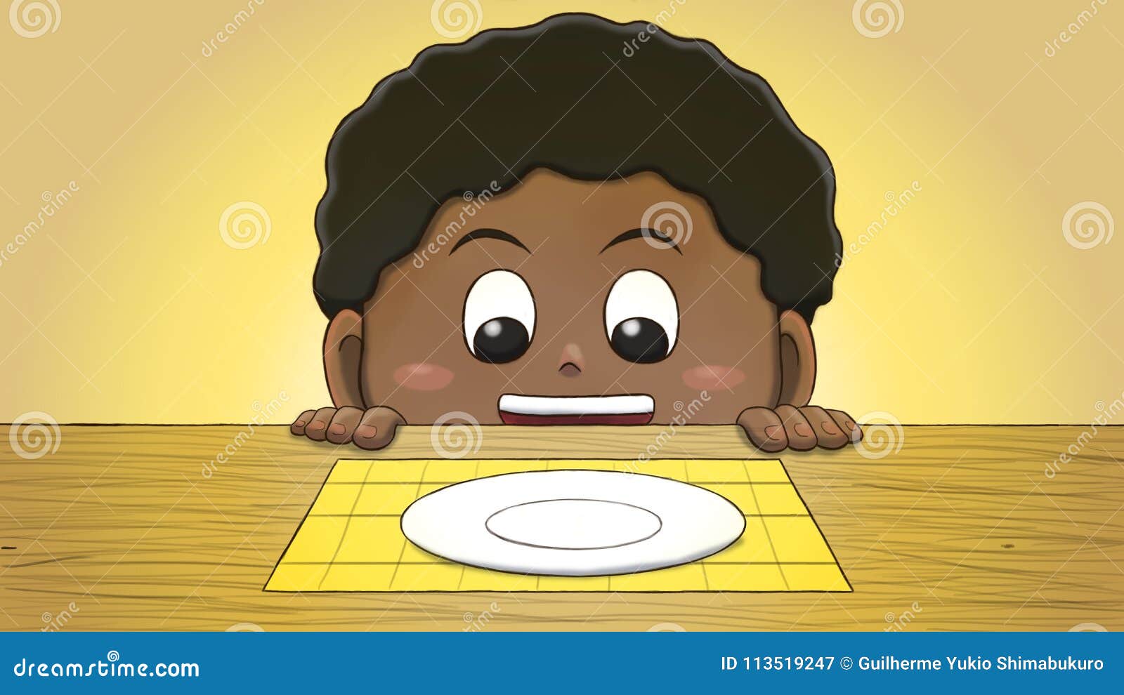 Black Boy Looking at Empty Plate Stock Illustration - Illustration of ...