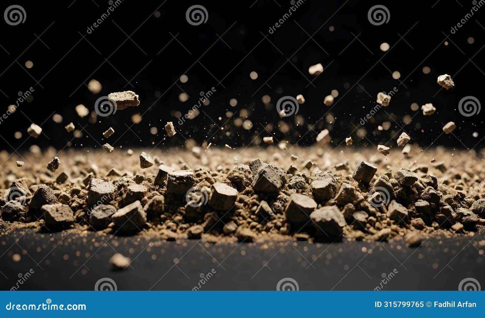 Close-up Illustration of Debris and Dust Falling on a Black Backdrop ...