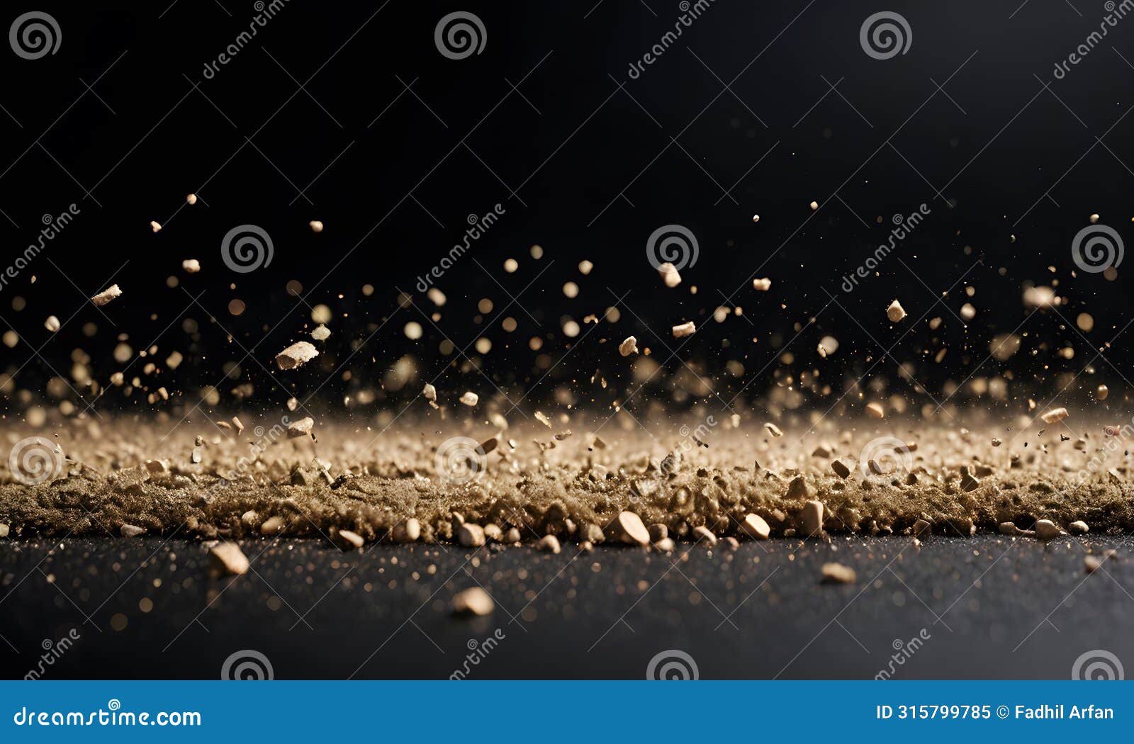 Close-up Illustration of Debris and Dust Falling on a Black Backdrop ...