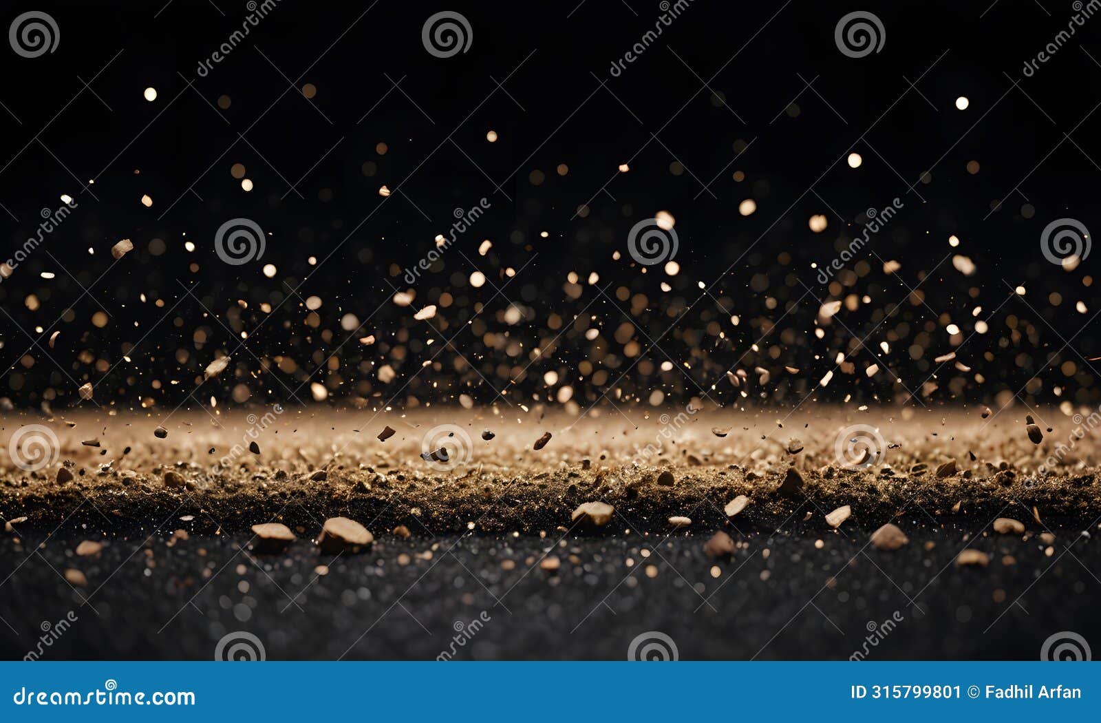 Close-up Illustration of Debris and Dust Falling on a Black Backdrop ...