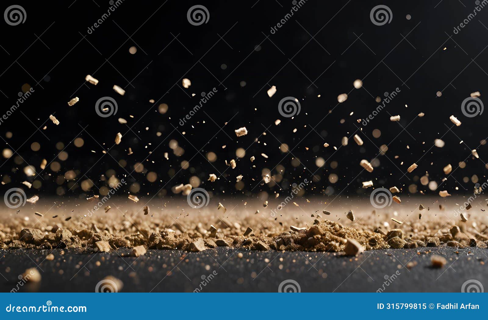 Close-up Illustration of Debris and Dust Falling on a Black Backdrop ...