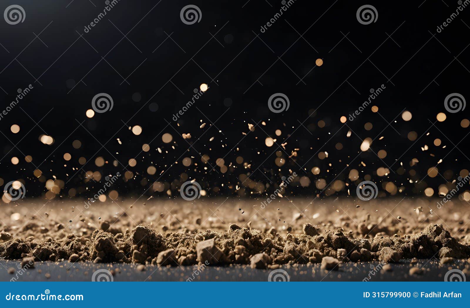 Close-up Illustration of Debris and Dust Falling on a Black Backdrop ...