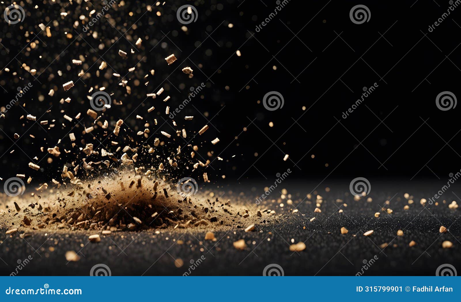 Close-up Illustration of Debris and Dust Falling on a Black Backdrop ...