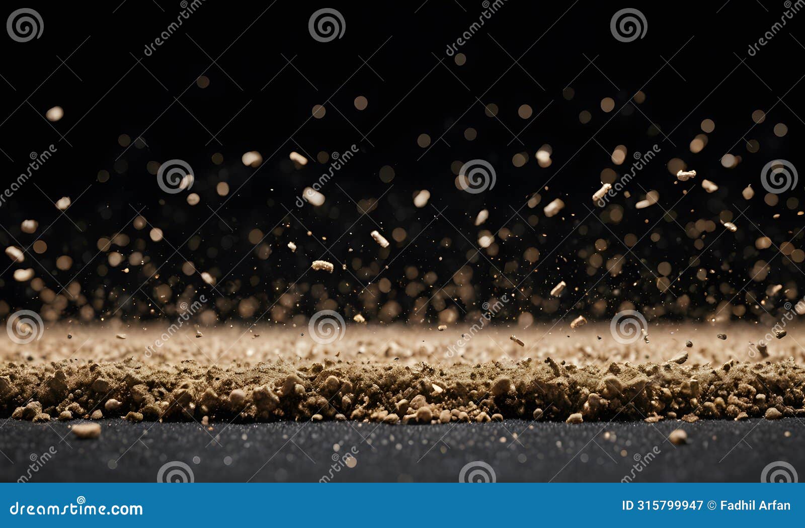 Close-up Illustration of Debris and Dust Falling on a Black Backdrop ...