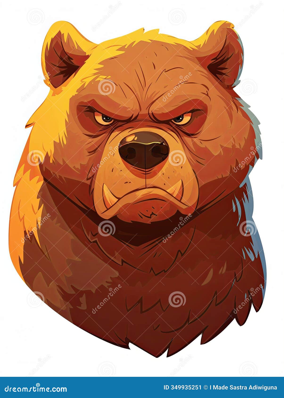Close-up Illustration of a Grumpy Brown Bear S Face, Showing Its Fur ...