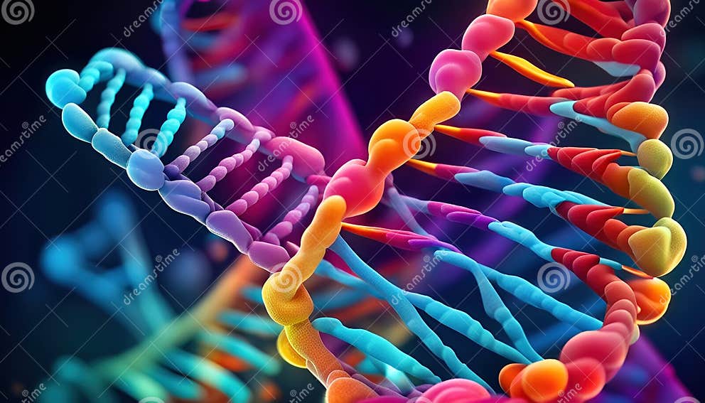 Close Up Illustration Of A Nucleic Acid Double Helix With Connected Nucleic Acid Molecules Stock