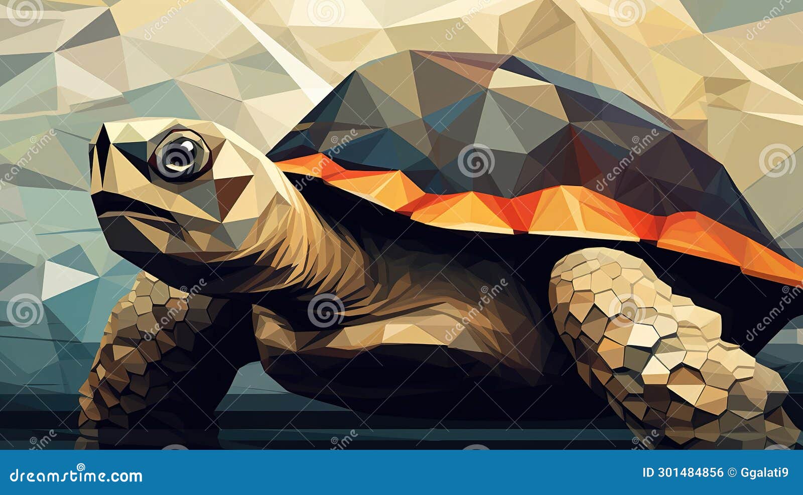 Close Up Illustration of a Turtle, Made in a Polygonal Geometrical ...