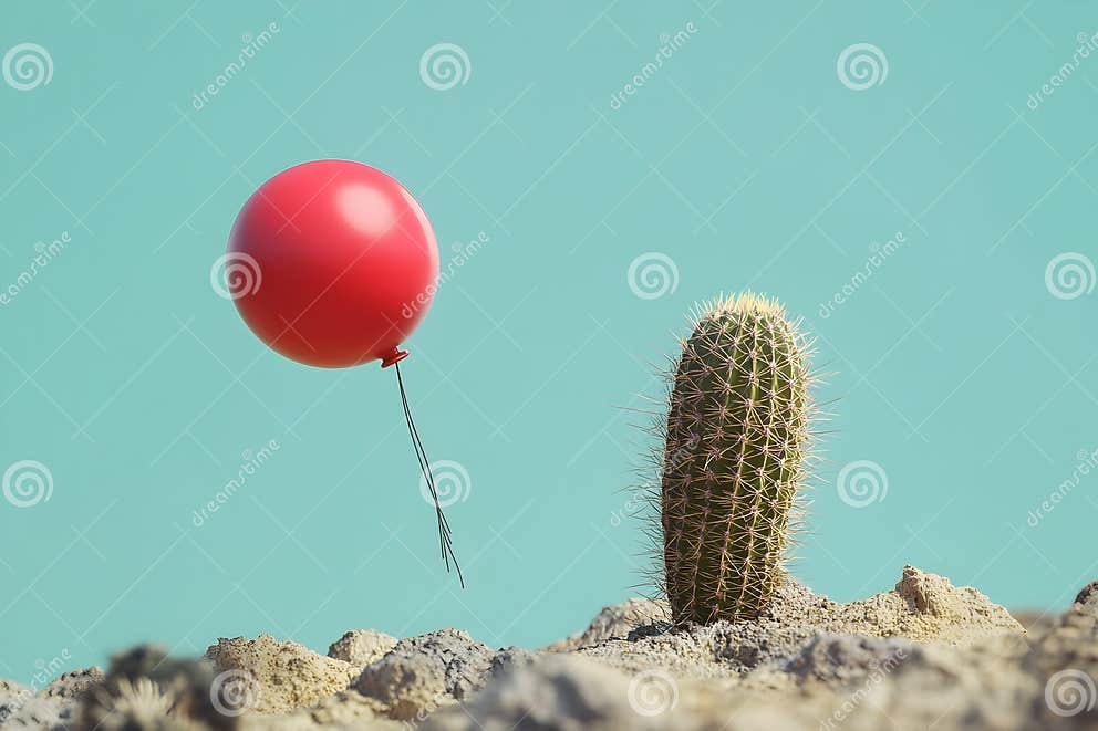 Balloon Nearing a Cactus Symbolizing Fragility and Tension Stock Illustration - Illustration of ...