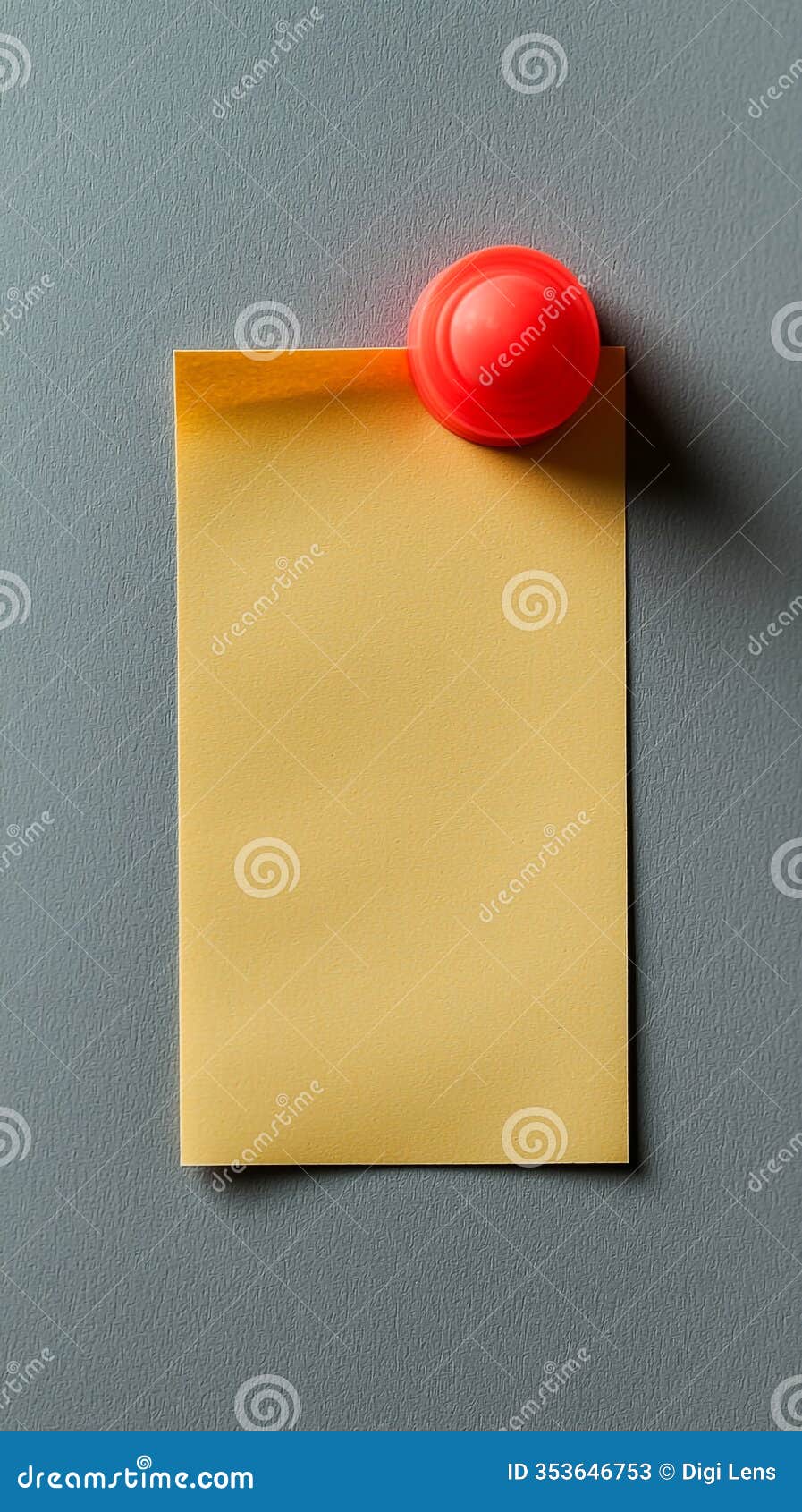 Yellow Sticky Note Pad on Gray Surface with Red Magnet Blank Memo ...