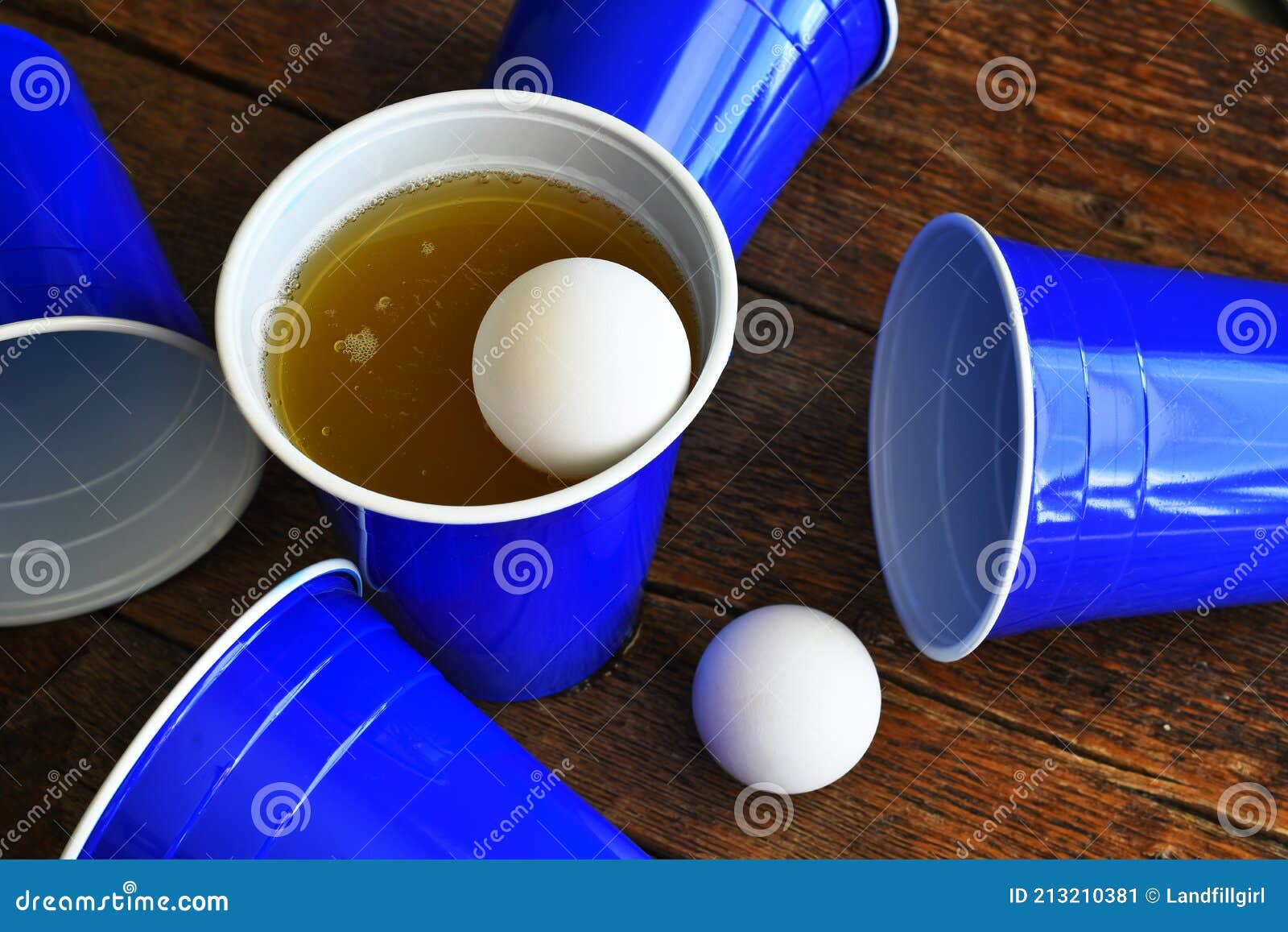 Beer Ping Pong Game and Blue Plastic Drinking Cups Stock Image - Image ...