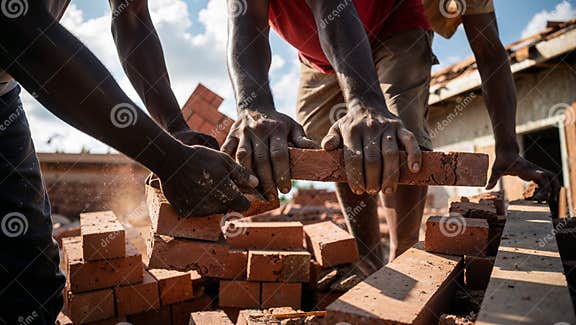 Rebuilding Together – Close-Up of Hands Lifting Bricks and Boards Stock ...
