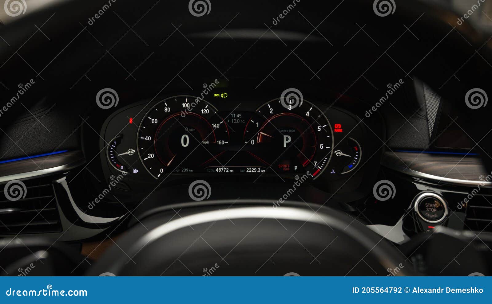 Close Up Image of Car Dashboard. Interior Detail. Car Speedometer ...