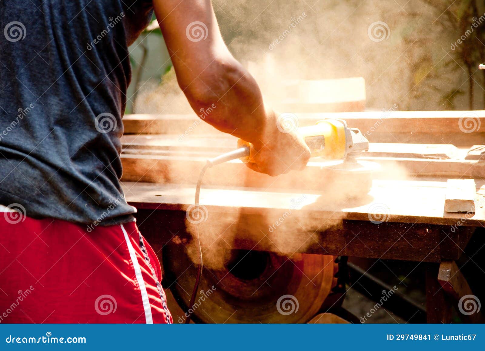 Man using wood grinder. stock image. Image of human, danger - 29749841