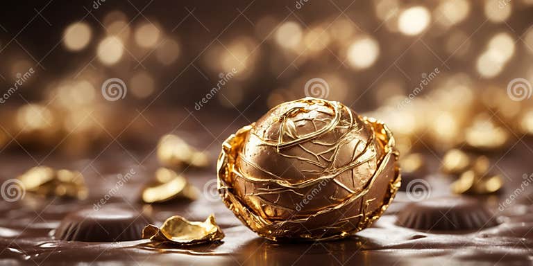 A Close-up Image of a Chocolate Candy with a Gold Wrapper. Stock Photo ...