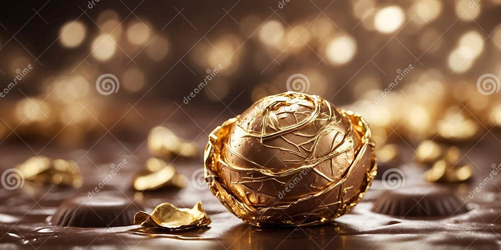 A Close-up Image of a Chocolate Candy with a Gold Wrapper. Stock Photo ...