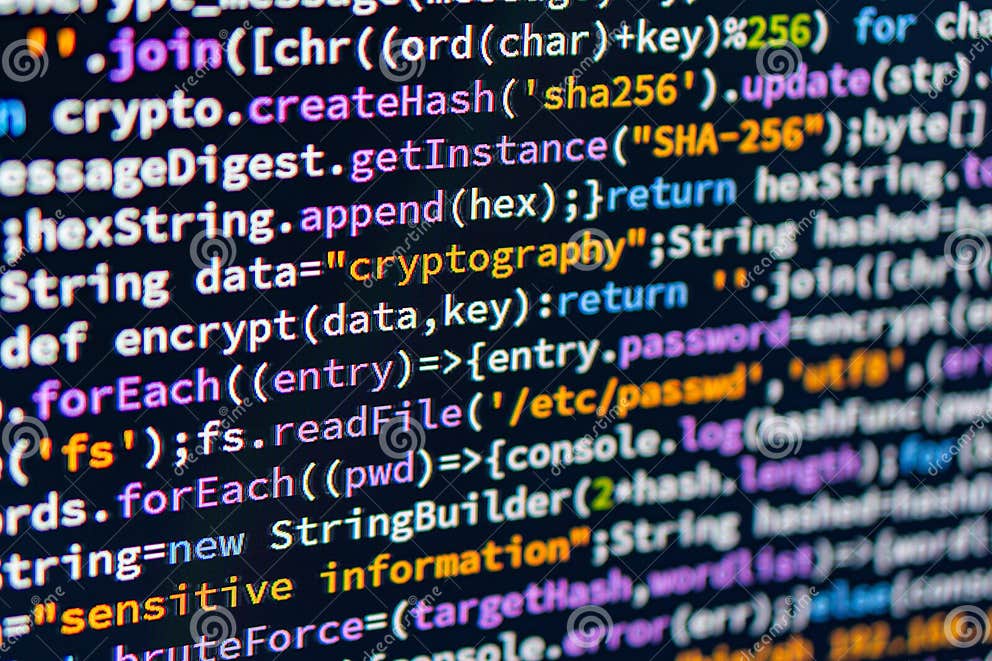Close-up Image of a Coded Screen, Showcasing Encrypthash Functions and ...