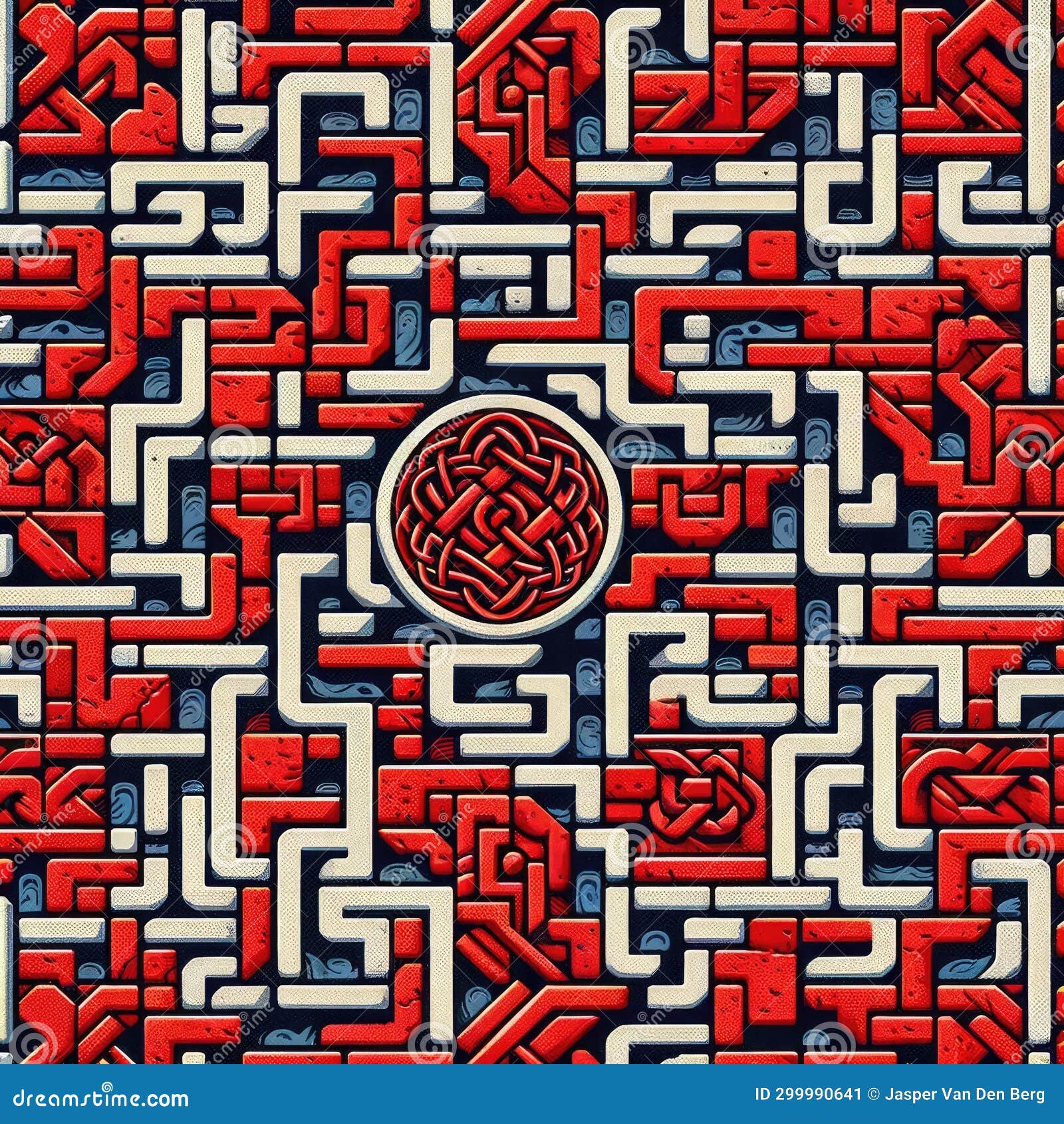 Intricate Red and Blue Maze Pattern, AI Generated Stock Illustration ...