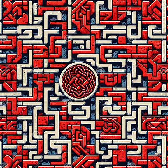 Intricate Red and Blue Maze Pattern, AI Generated Stock Illustration - Illustration of maze ...