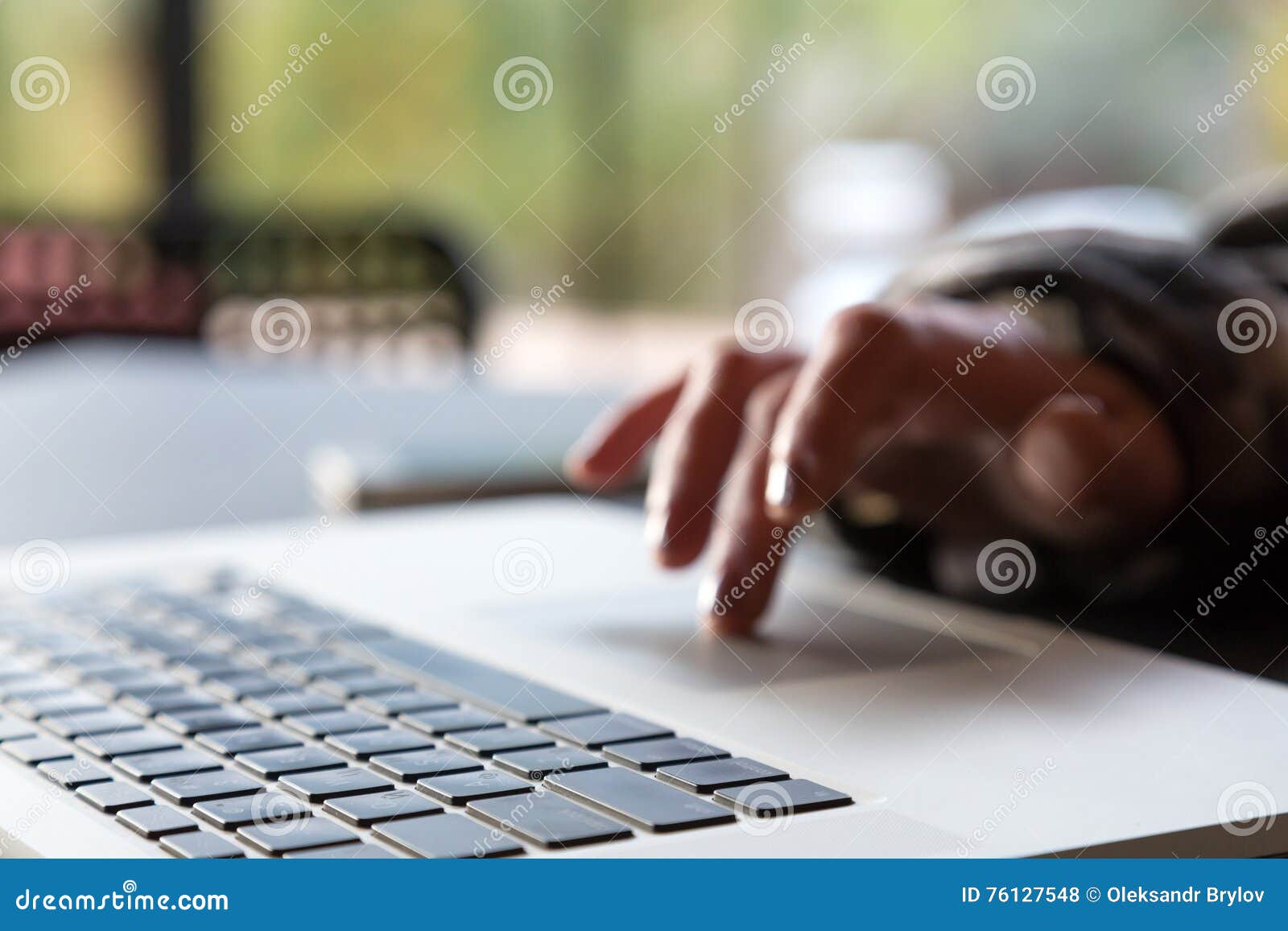 Close Up Image of Computer and Hand of Person Scrolling Touchpad Stock ...