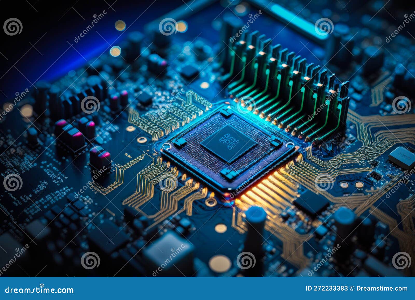 Close Up Image of Cpu Chip on Computer Motherboard. Generative AI Stock ...