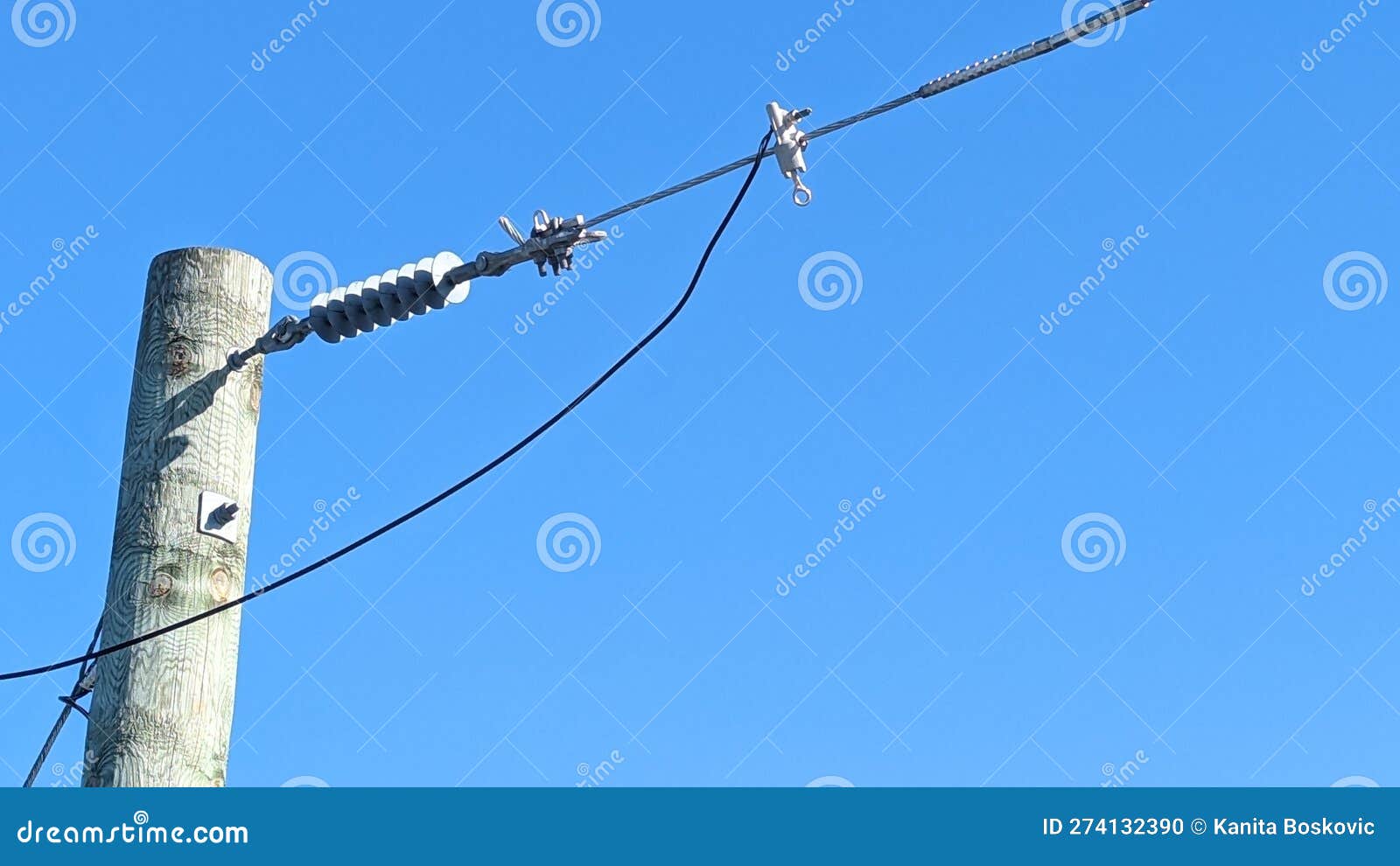 Close Up Image of Electrical Power Pole Cables with Clear Sky ...