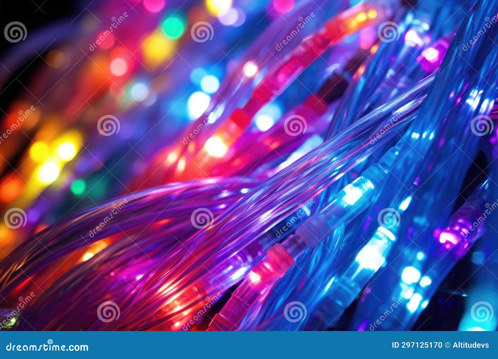 Close-up Image of Fiber Optic Cables with Lights Stock Photo - Image of ...
