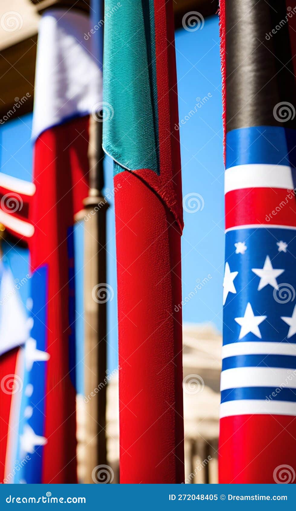 Close-up Image of Flagpoles with Wrapped Flags Stock Image - Image of ...