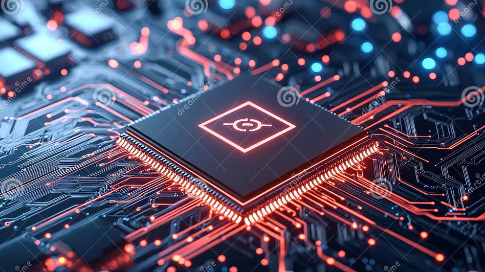 Circuit Board with Glowing CPU Stock Illustration - Illustration of ...