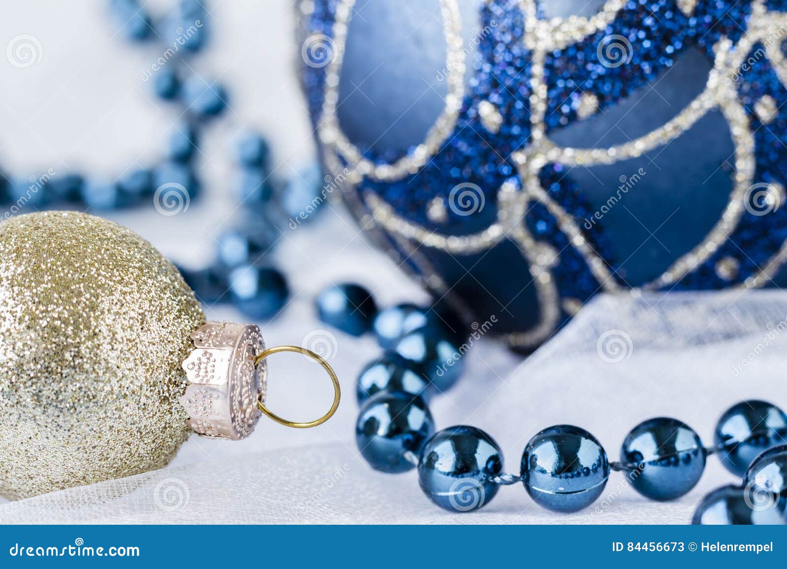 Close Up Image Go Gold and Blue Christmas Ornaments. Stock Image ...