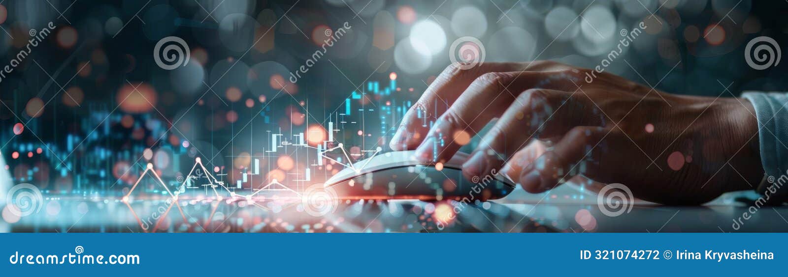Hand Using Computer Mouse with Digital Data Overlays Stock Photo ...