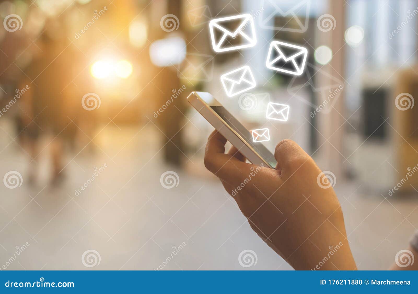 Close-up Image Hand Using Smartphone with Icon Envelope Email. Contact ...