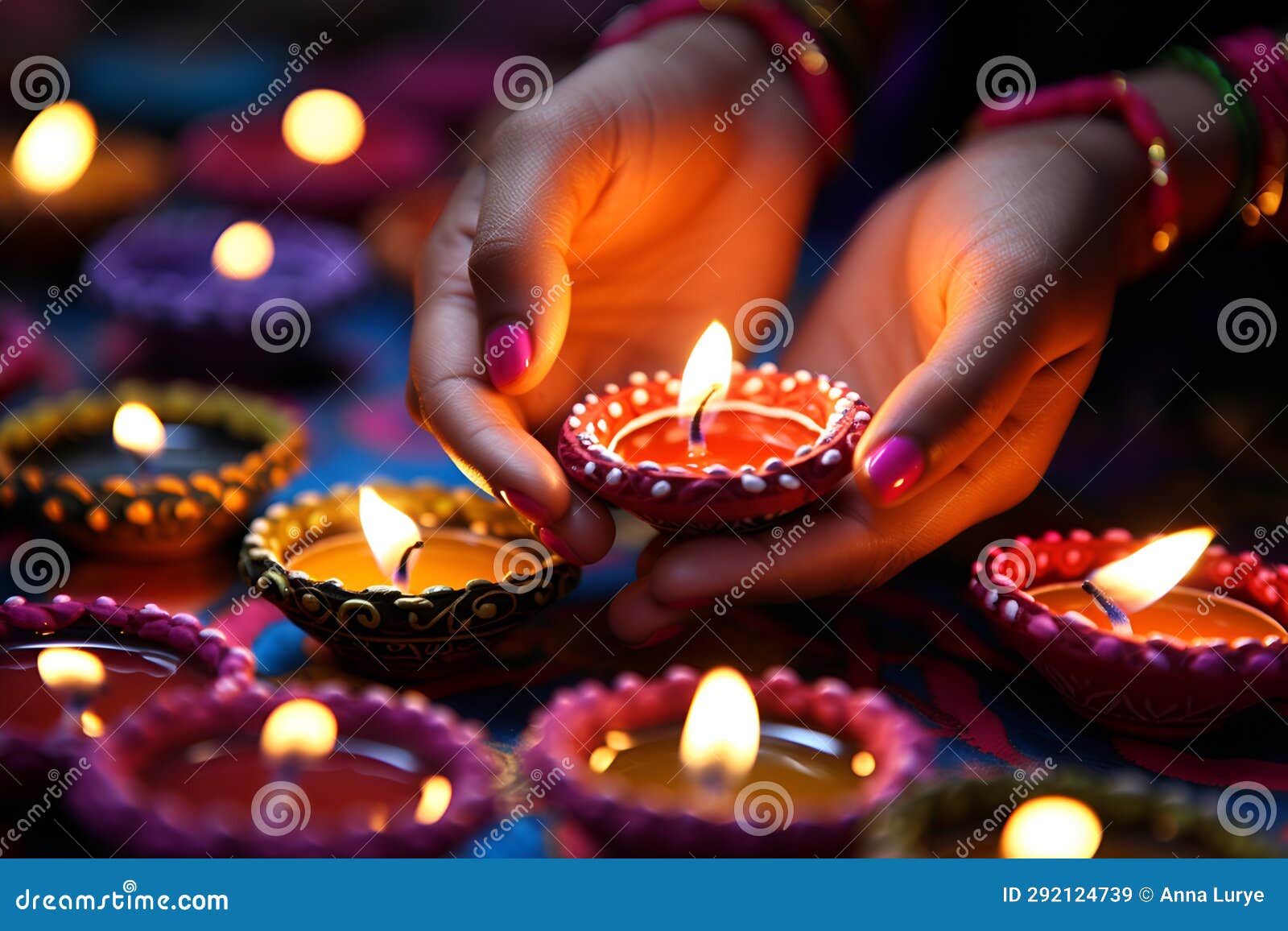 Close-up Image of Hands Lighting Diwali Diyas, Symbolizing the Victory ...