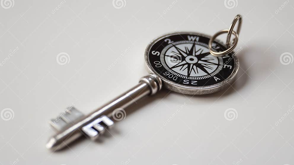 A Close-up Image of a Key with a Compass Attached, Symbolizing ...
