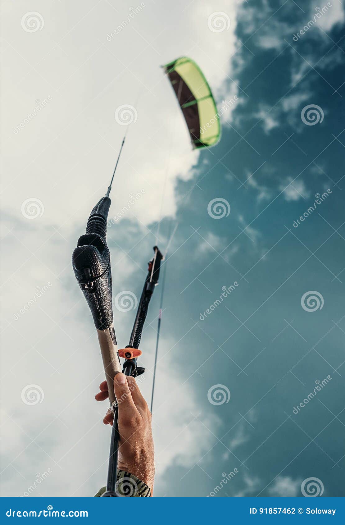 Close Up Image Kitesurfer Hand with Kite in Blue Sky Stock Photo ...