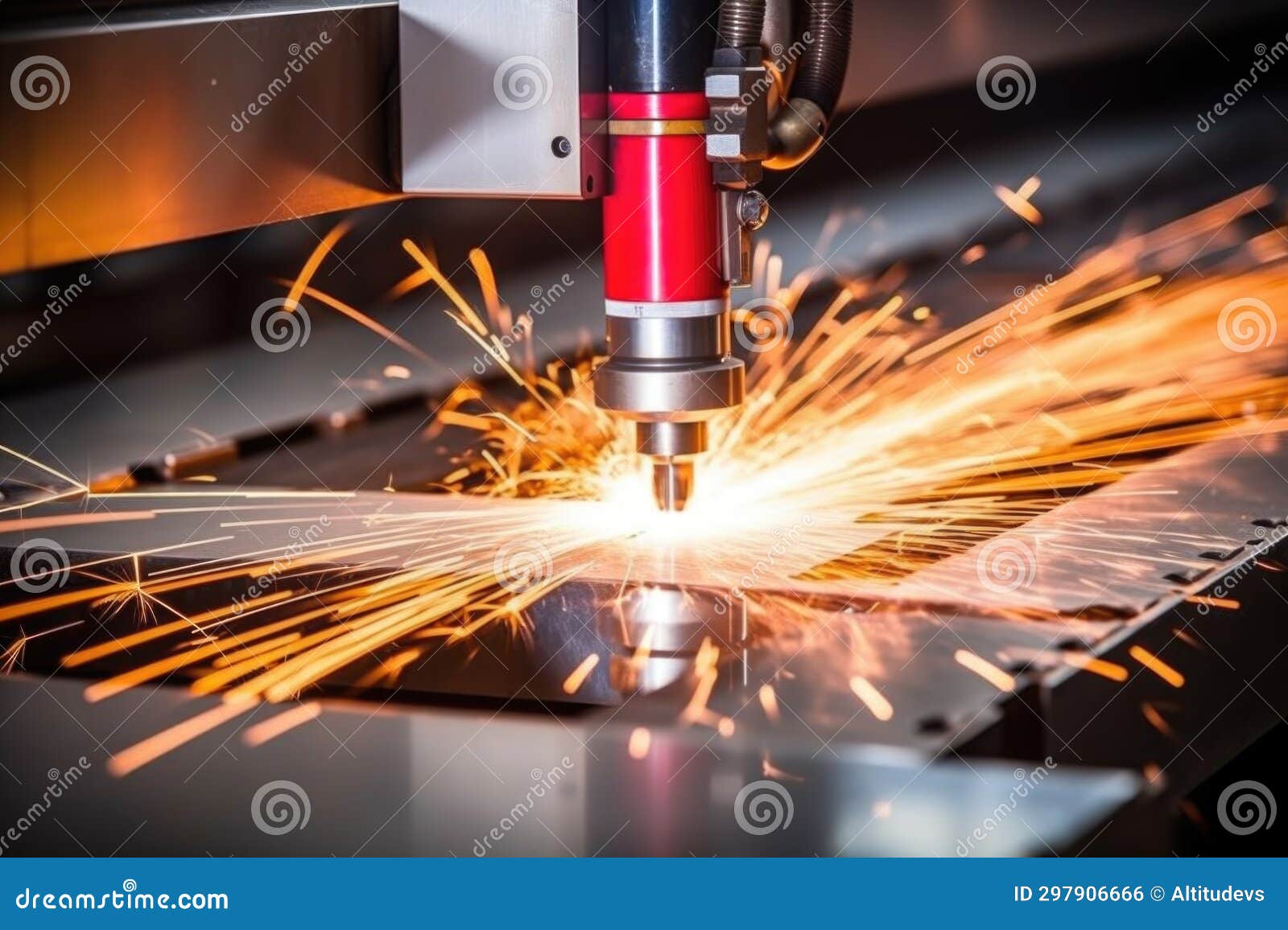 A Close-up Image of a Laser Cutter Beam Striking a Metal Surface Stock ...