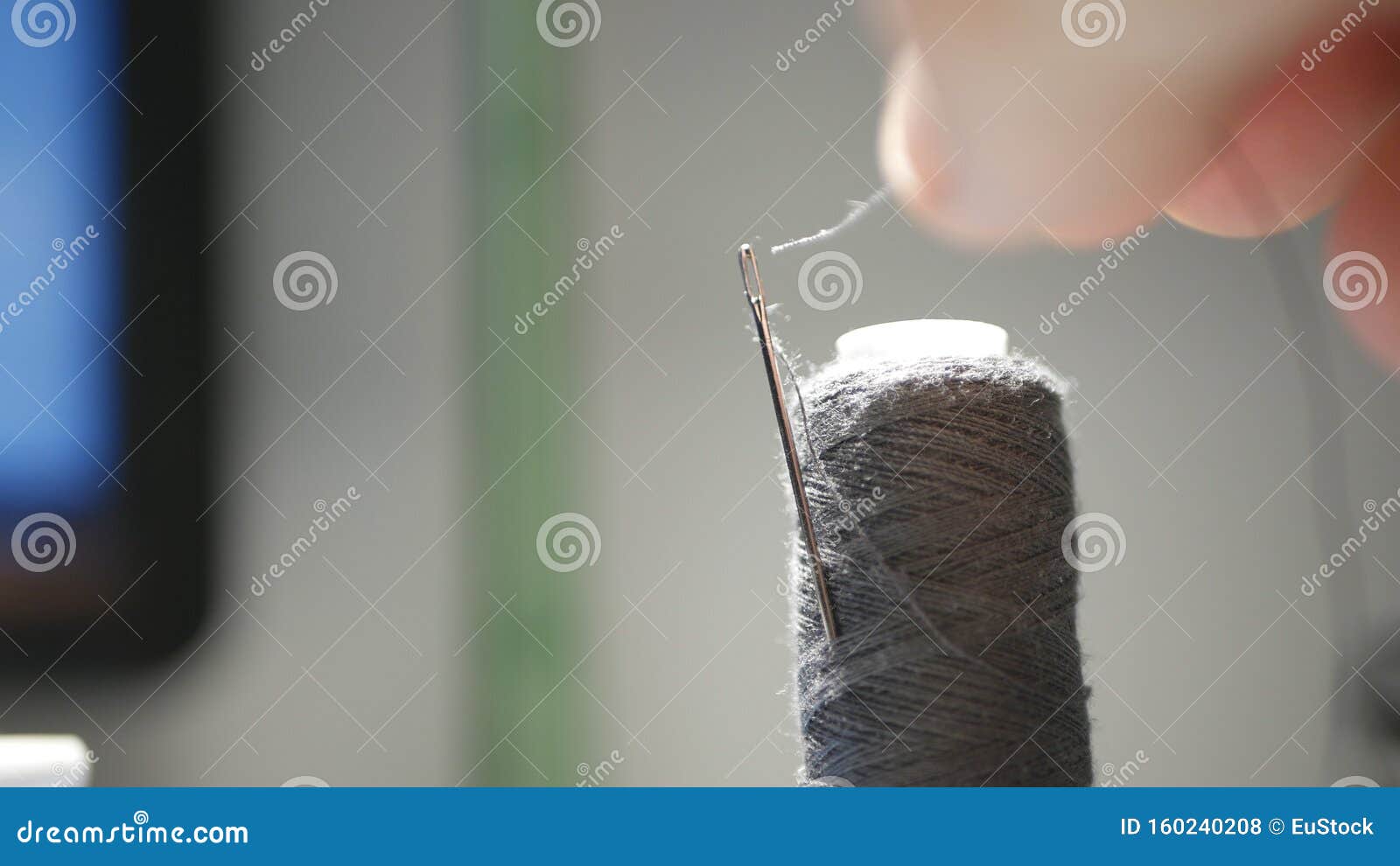 Close Up Image with Man Hand Introducing Thread in Needle Hole Stock ...
