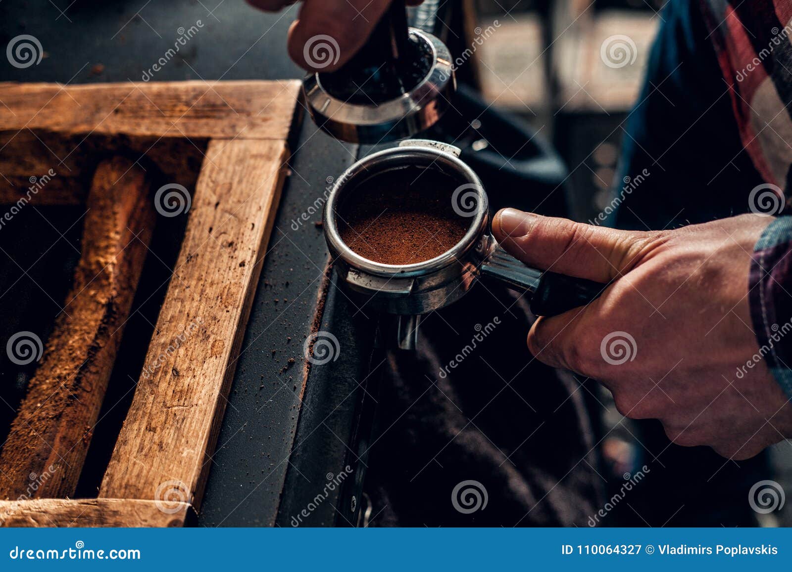 Close Up Image of a Man Making Coffee. Stock Image - Image of counter ...
