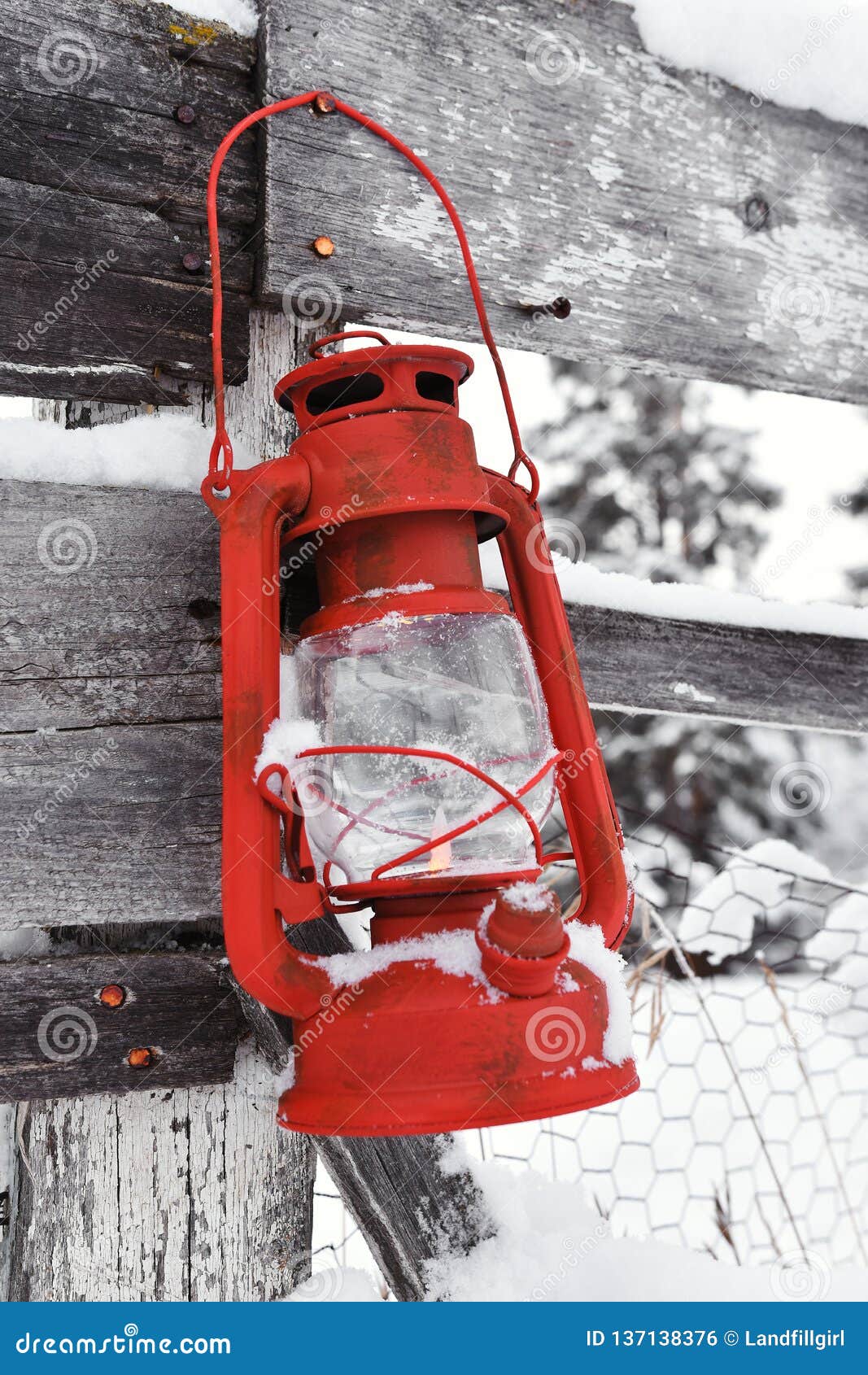 Old Red Lantern stock photo. Image of close, fence, aged - 137138376