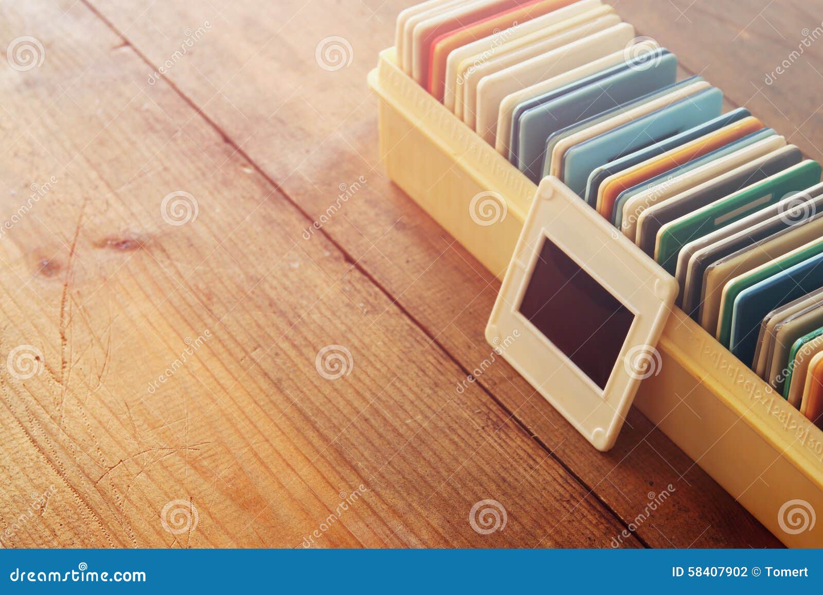 Close Up Image of Old Slides Frames and Old Camera Over Wooden Table ...