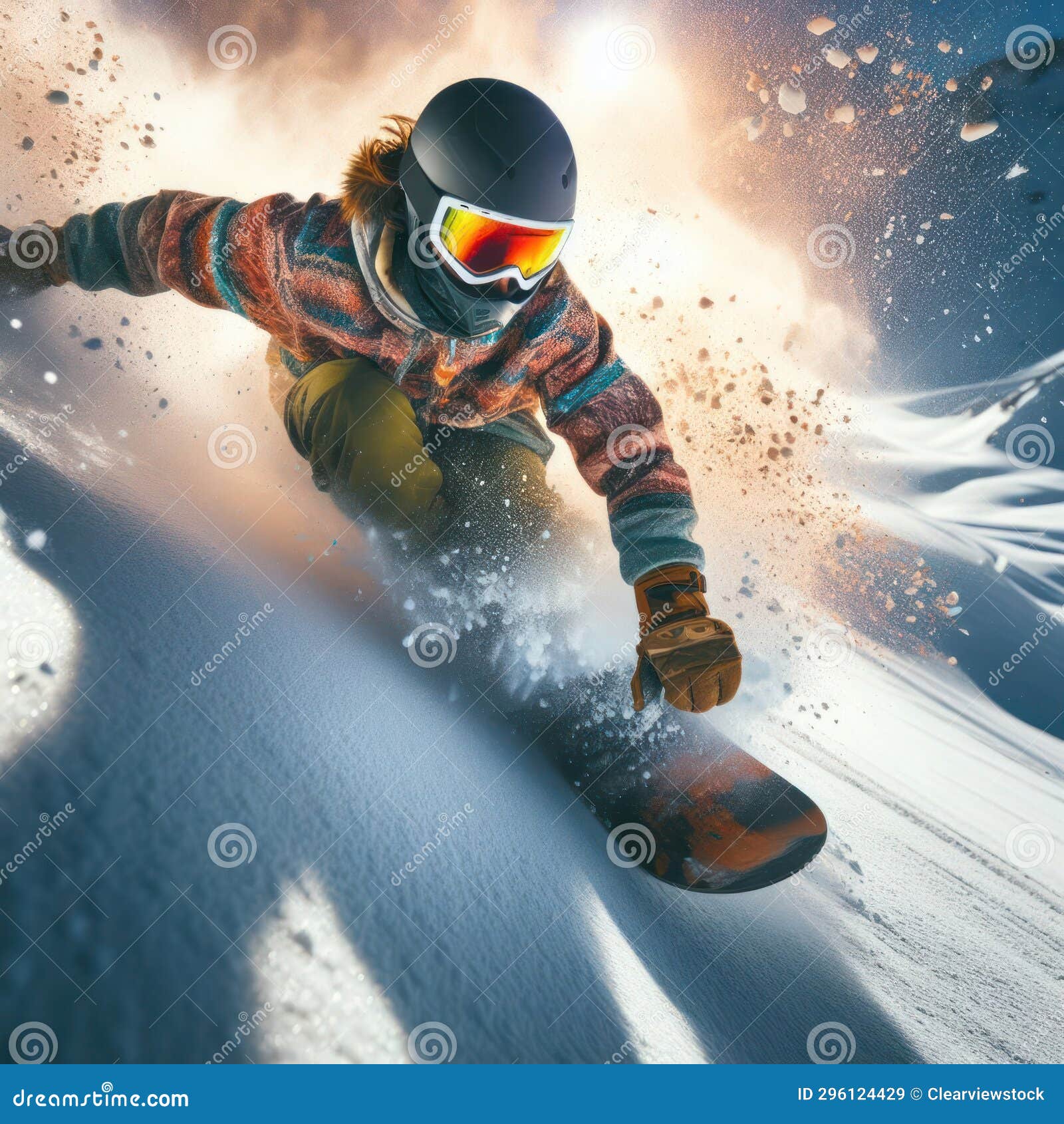 Close Up Image of a Person Snowboarding Stock Illustration ...