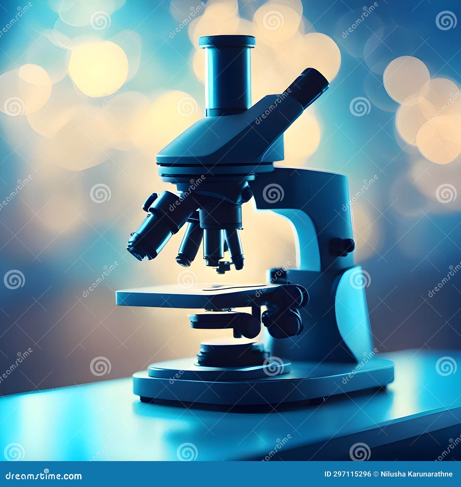 Magnifying Science: a Laboratory Microscope on a Blue Background. Stock ...