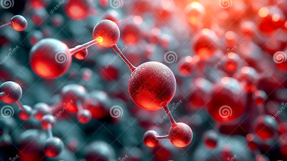 A Close-up Image of a Red Molecules Connected by Thin Lines Stock ...