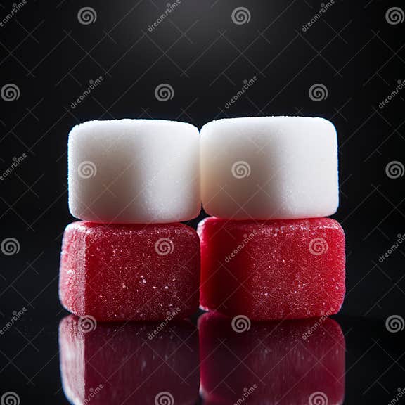 Close Up Image of Red and White Sugar Candy Cubes, Isolated on a Black ...