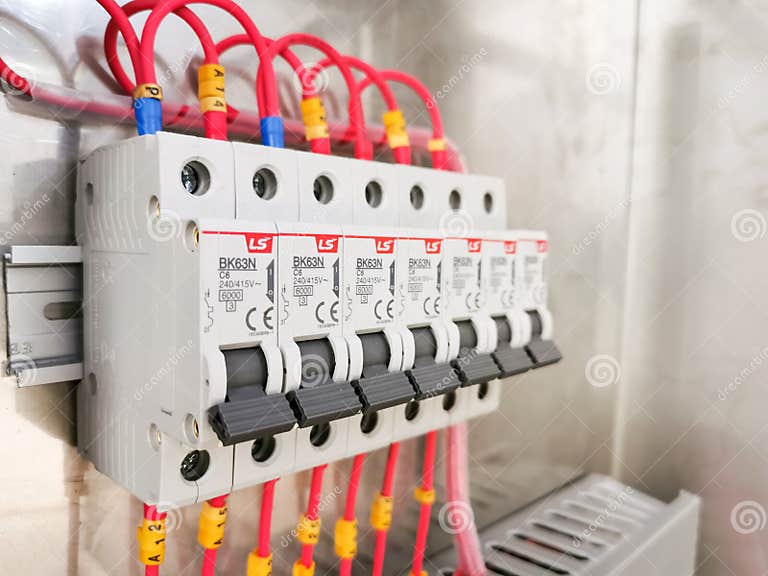 Close Up Image of a Row Mcb in Electrical Cabinet. Editorial Stock ...