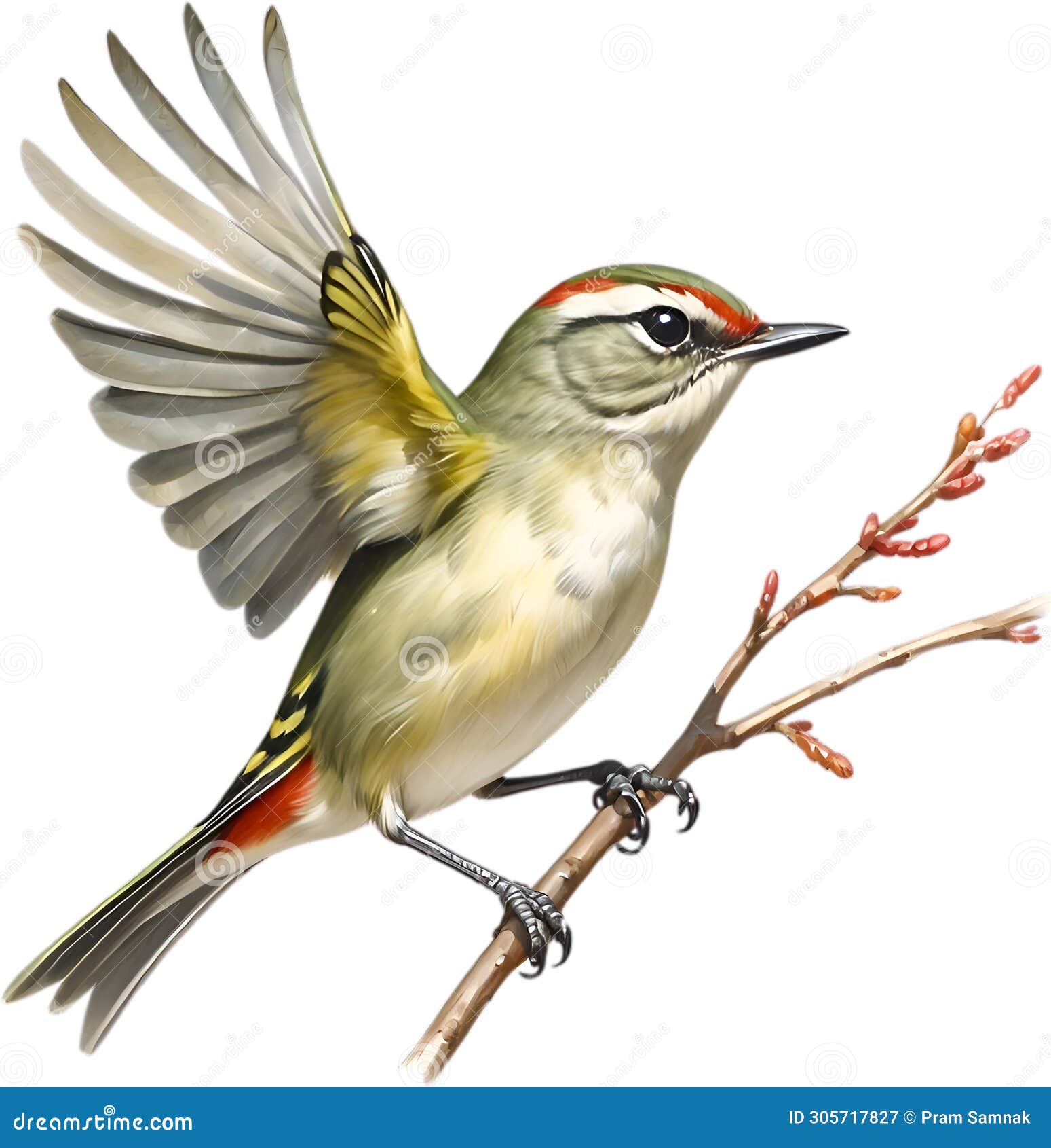 Ruby-crowned Kinglet Bird. Bird Clipart. AI-generated. Stock ...